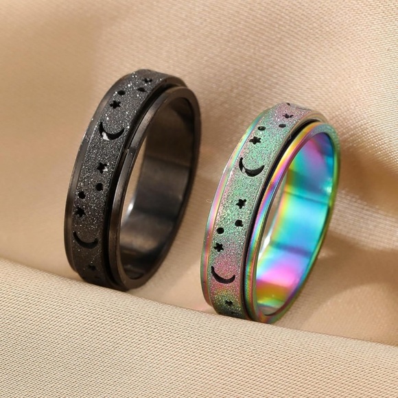 Jewelry | Black And Iridescent Moon Star Rings | Poshmark